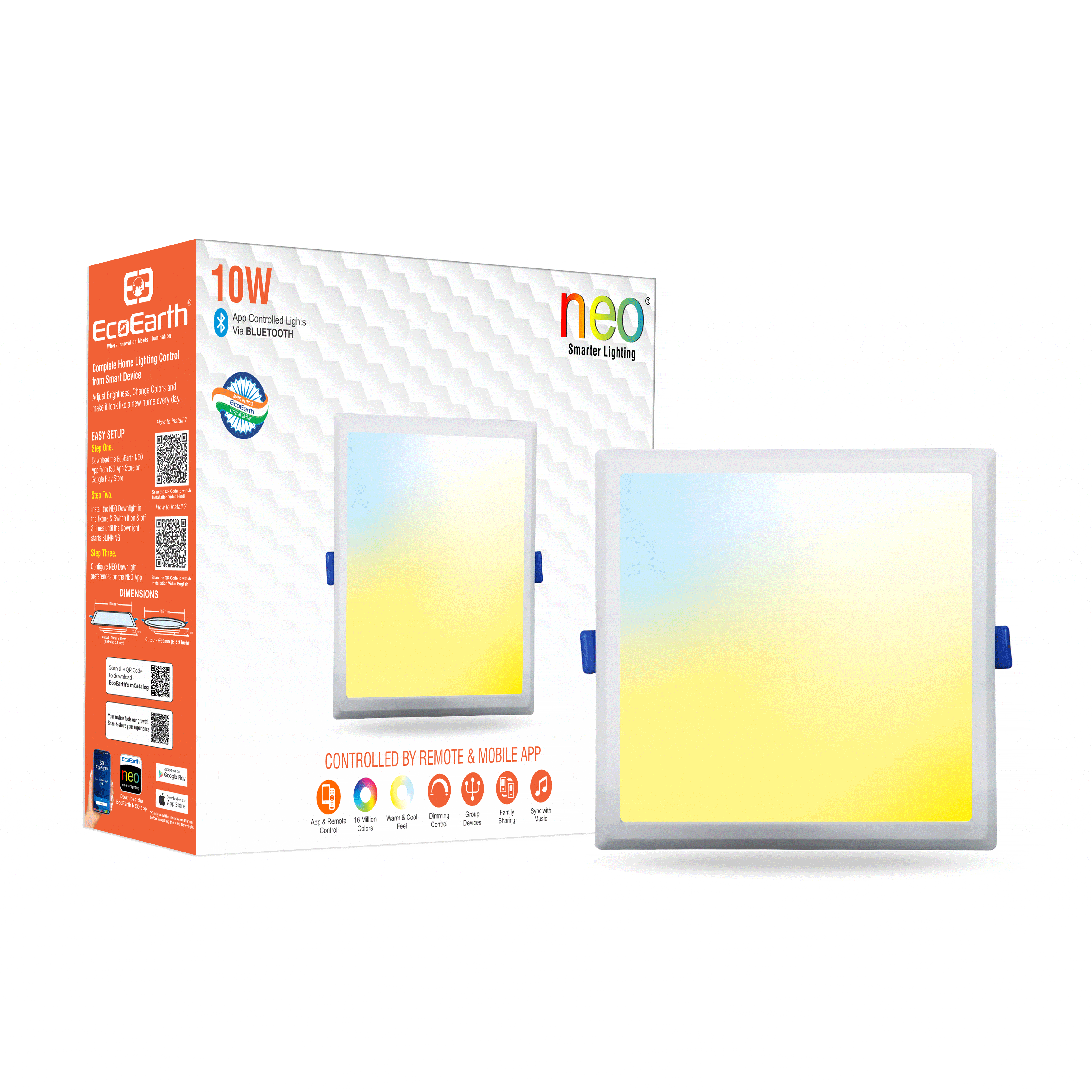 EcoEarth Neo Bluetooth Smart Ceiling Light | Panel Light | App & Remot