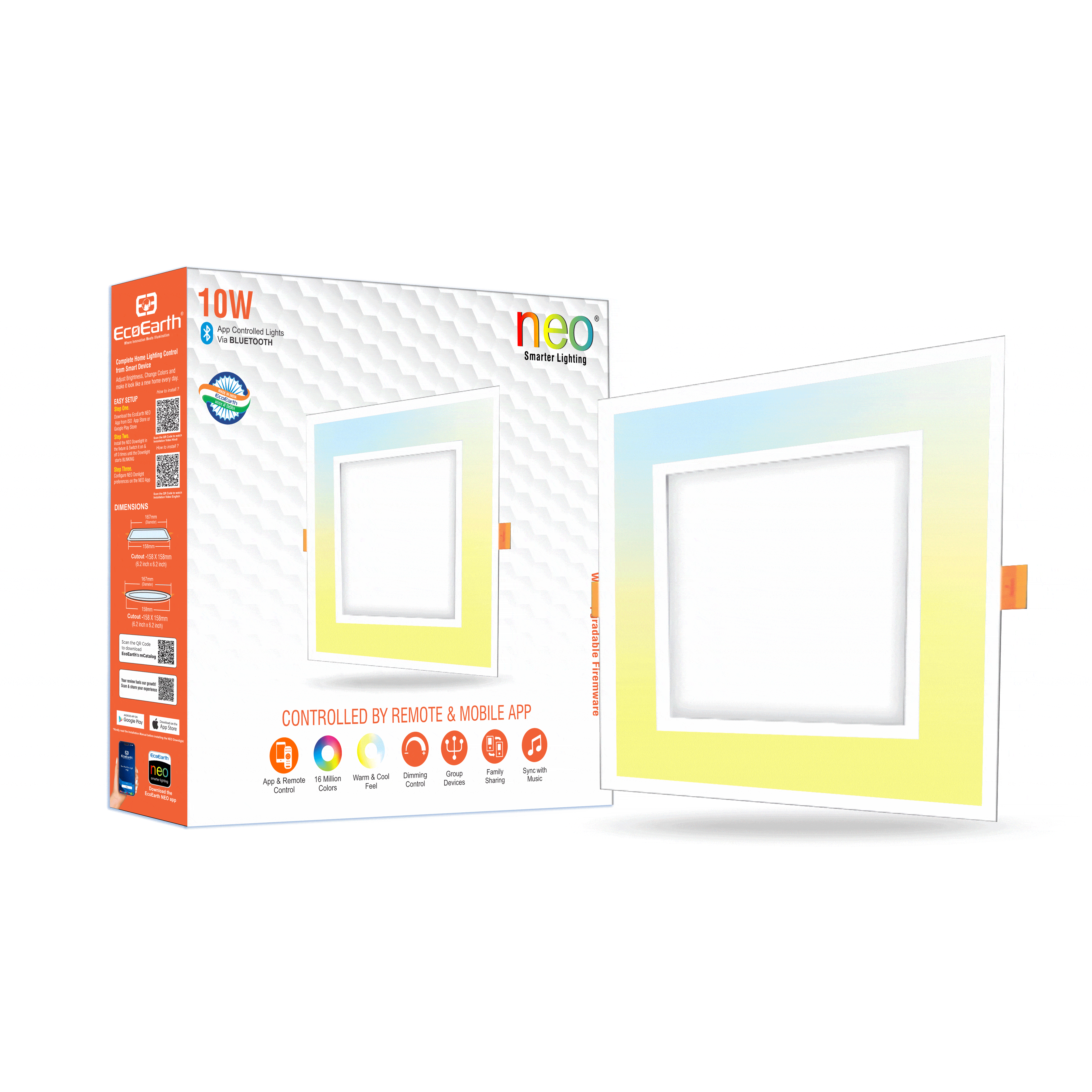 EcoEarth Smart Bluetooth Profile Panel Light | Ceiling Light | App & R