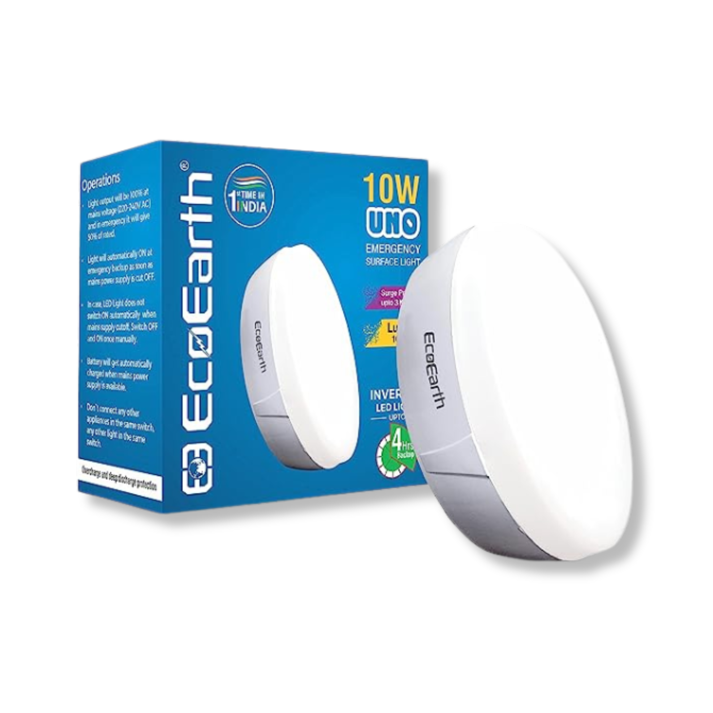 EcoEarth Uno Rechargeable Emergency Inverter Led Surface Light, 10W